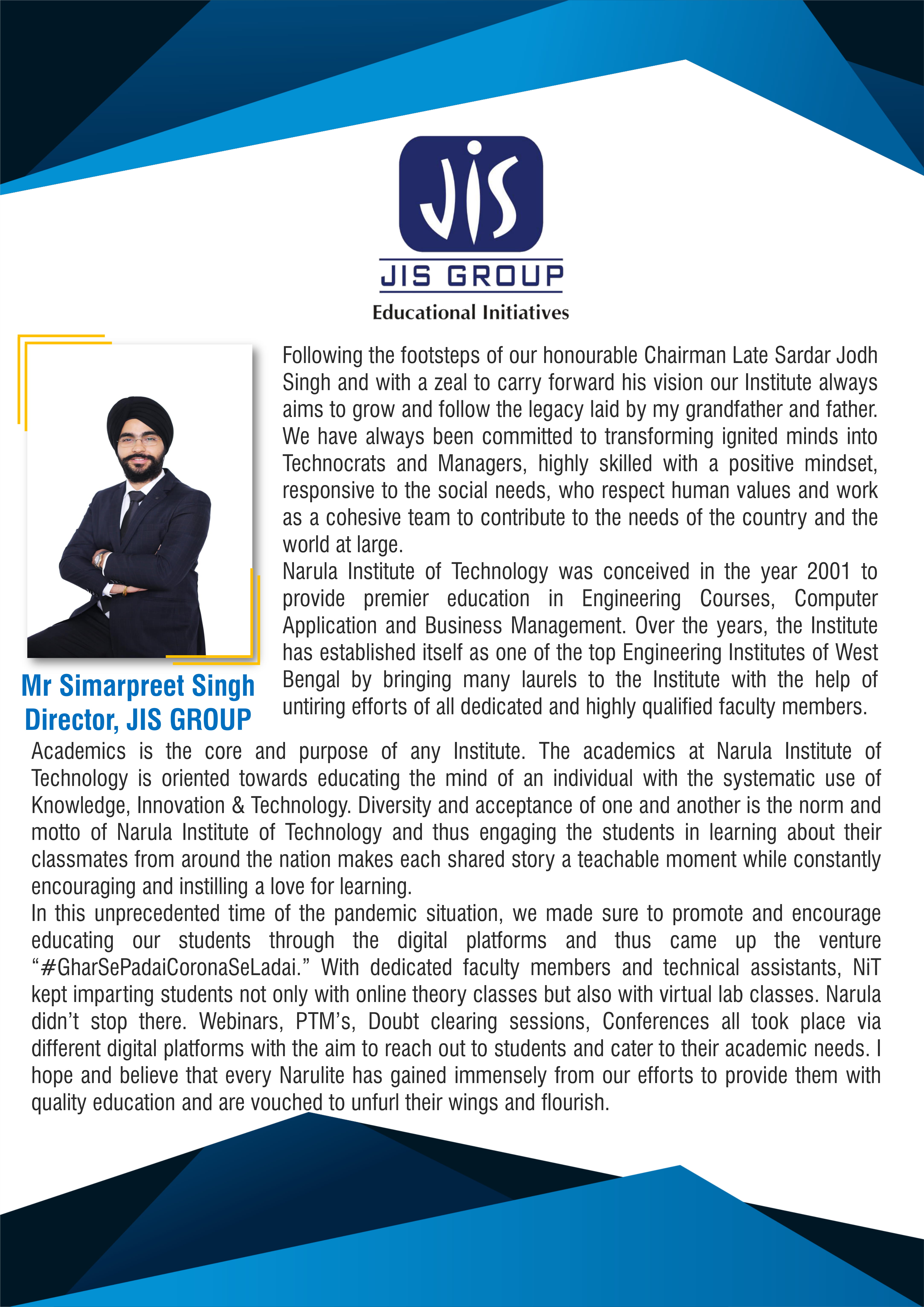 Narula Institute of Technology | Director's Message